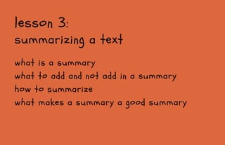 English Lesson 3: Summarizing a Text | PDF