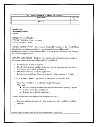 English course 1 portada | DOCX | Education