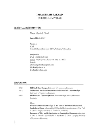 English CV- Dr. Pakzad | PDF