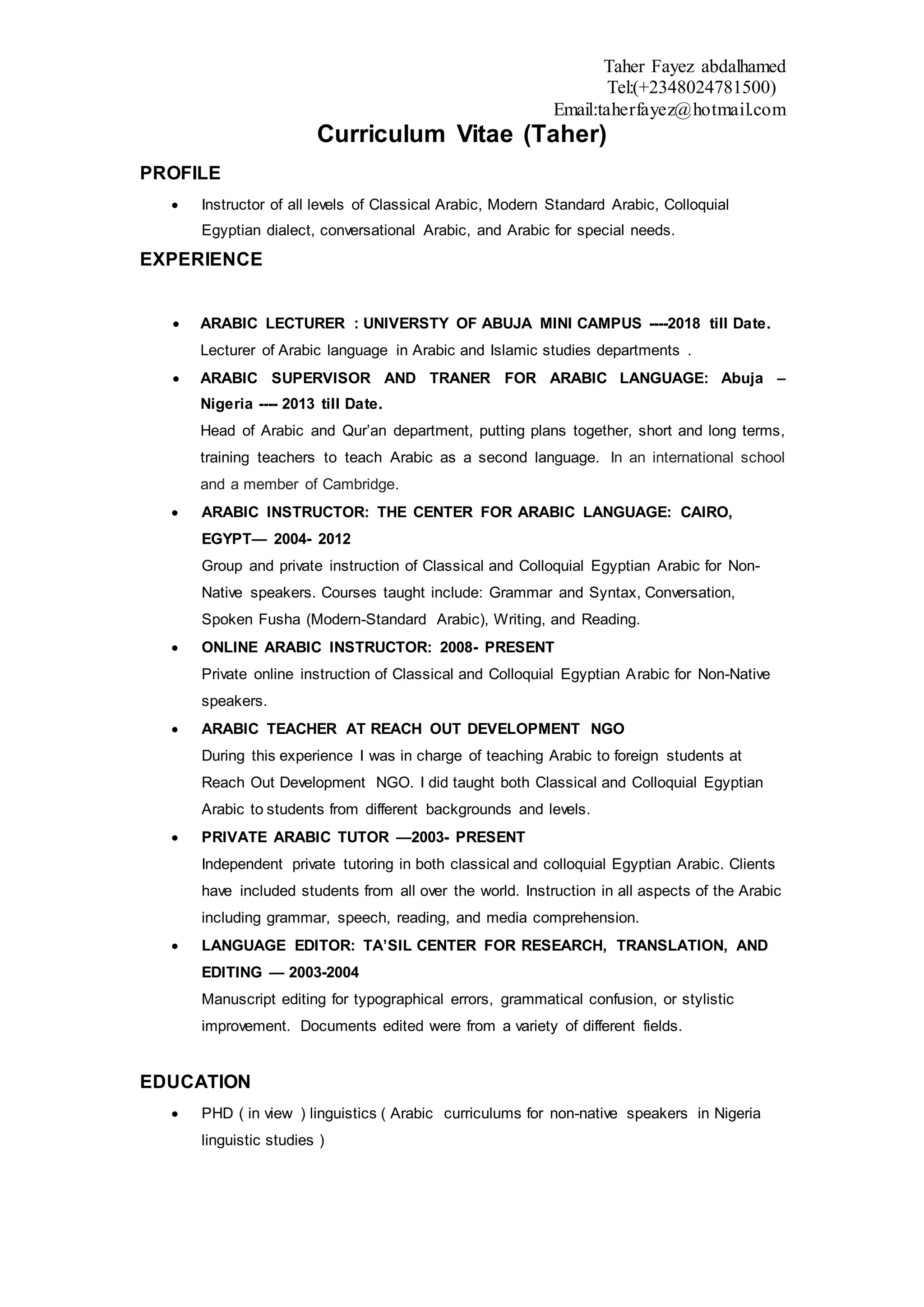 Arabic Lecturer | DOCX