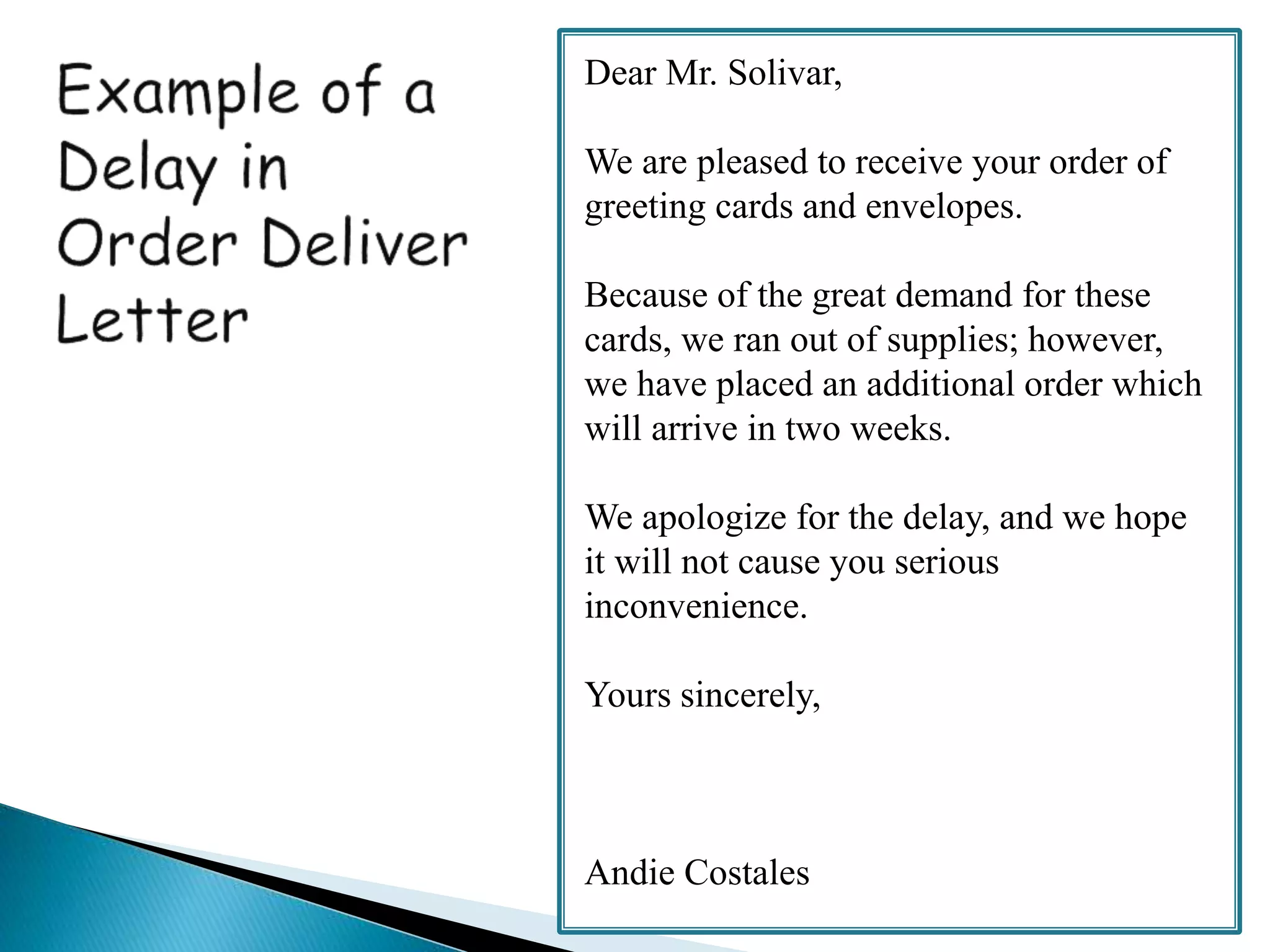 Order, Acknowledgement and Delay in Order Letter | PPTX