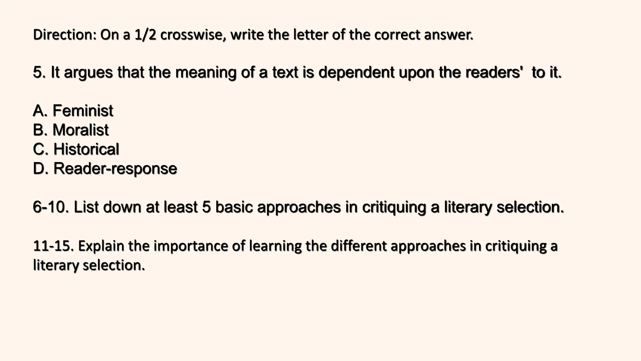 CRITIQUING A LITERARY SELECTION BASED ON DIFFERENT APPROACHES | PPTX