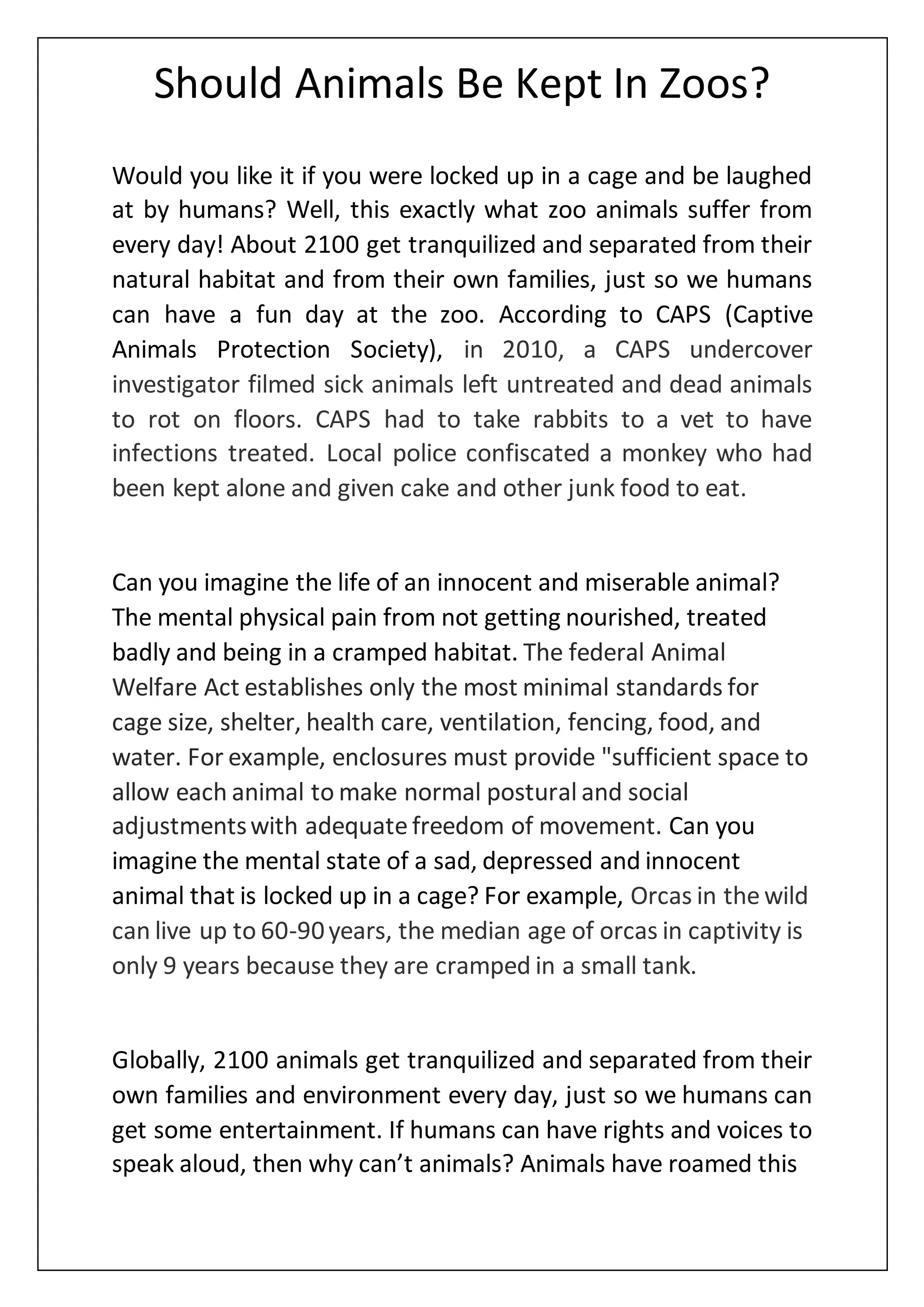English Essay- Should Animals Be Kept In Zoos? | DOCX