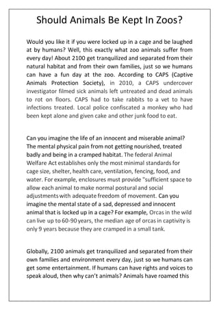 English Essay- Should Animals Be Kept In Zoos? | DOCX