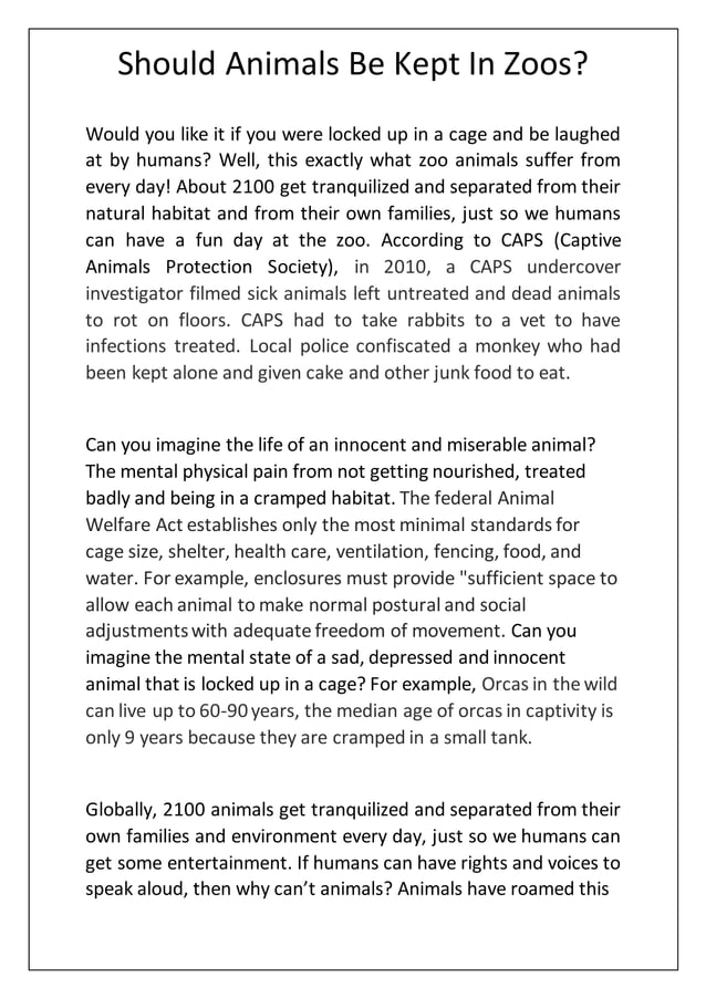 English Essay- Should Animals Be Kept In Zoos? | DOCX | Zoos ...