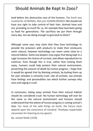 English Essay- Should Animals Be Kept In Zoos? | DOCX