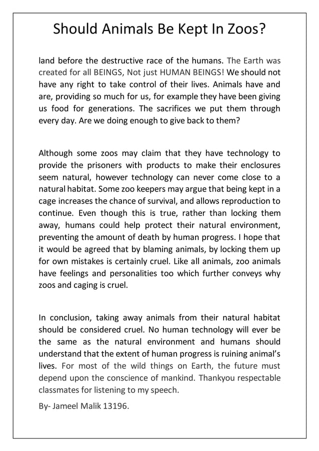 English Essay- Should Animals Be Kept In Zoos? | DOCX | Zoos & Aquariums | Attractions