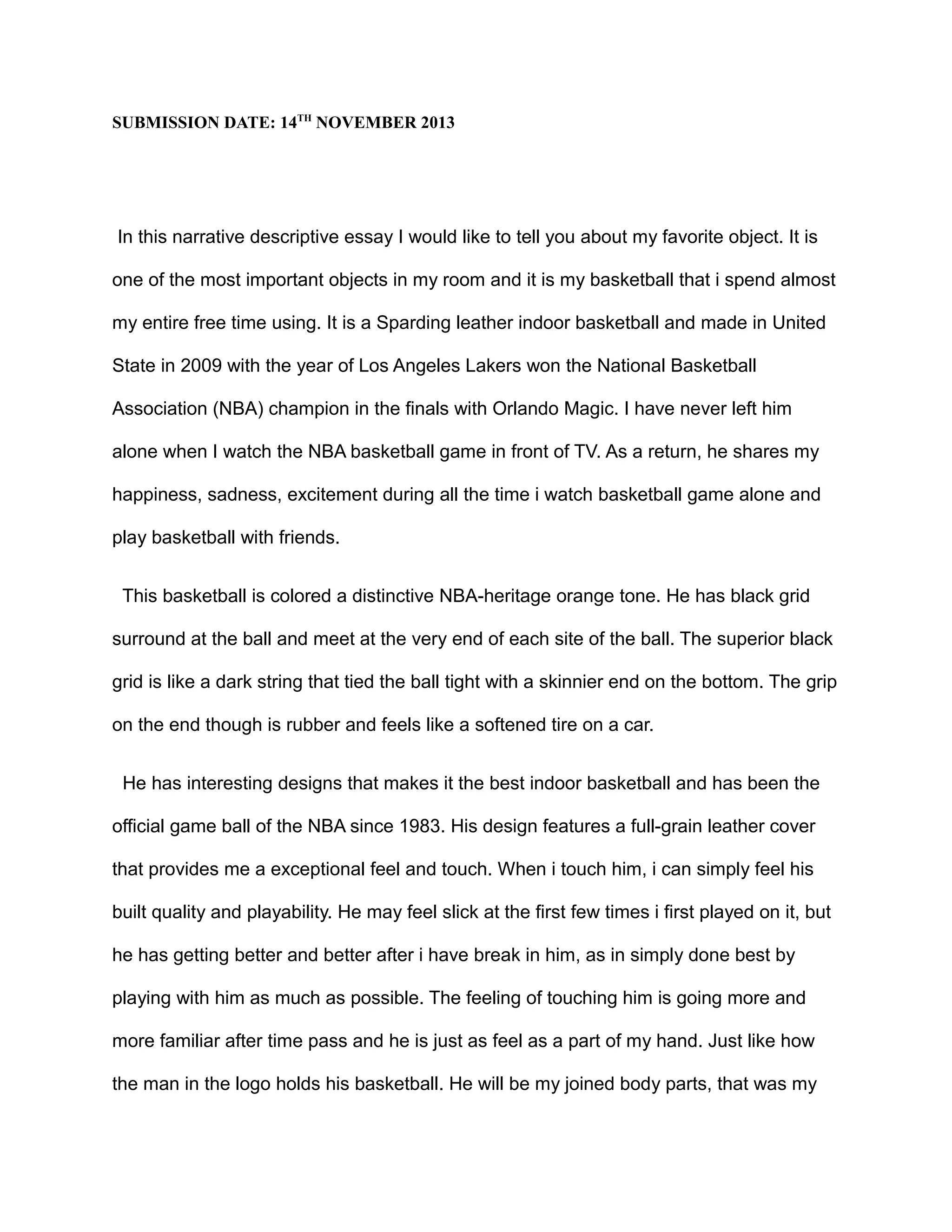 Descriptive / Narrative Essay | RTF | Basketball | Sports
