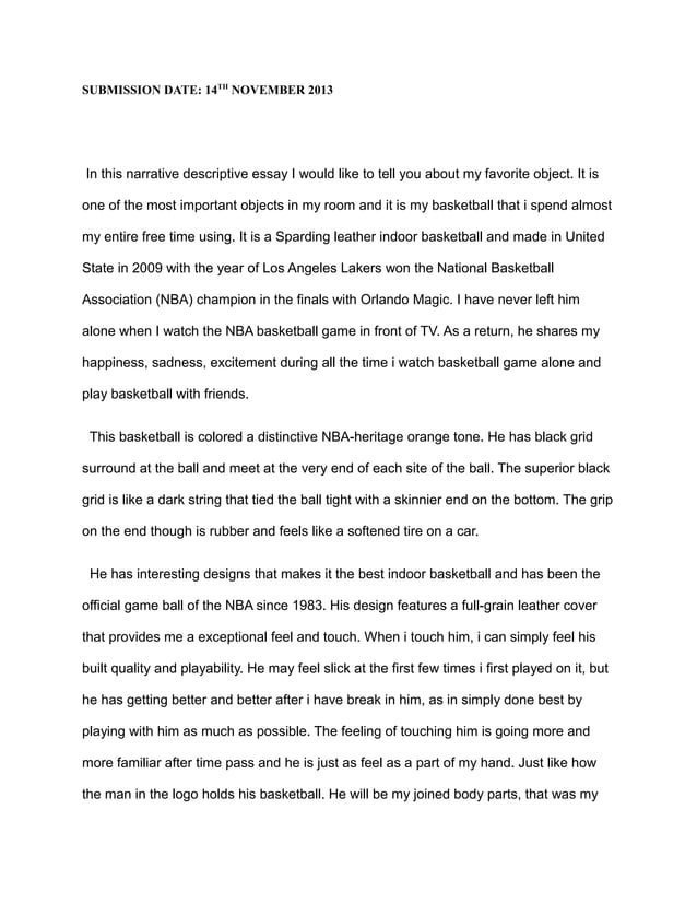 Descriptive / Narrative Essay | RTF | Basketball | Sports