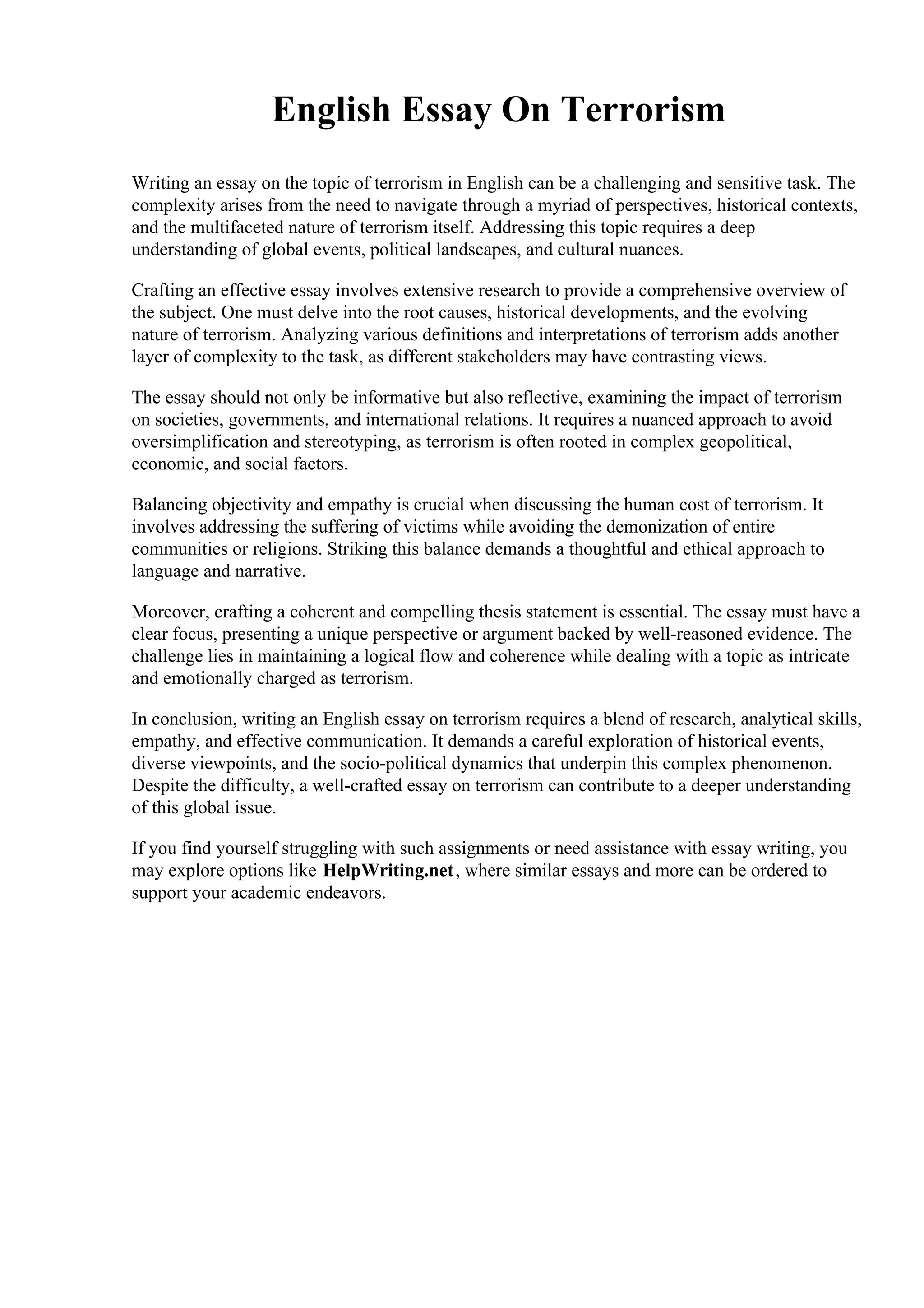 English Essay On Terrorism | PDF