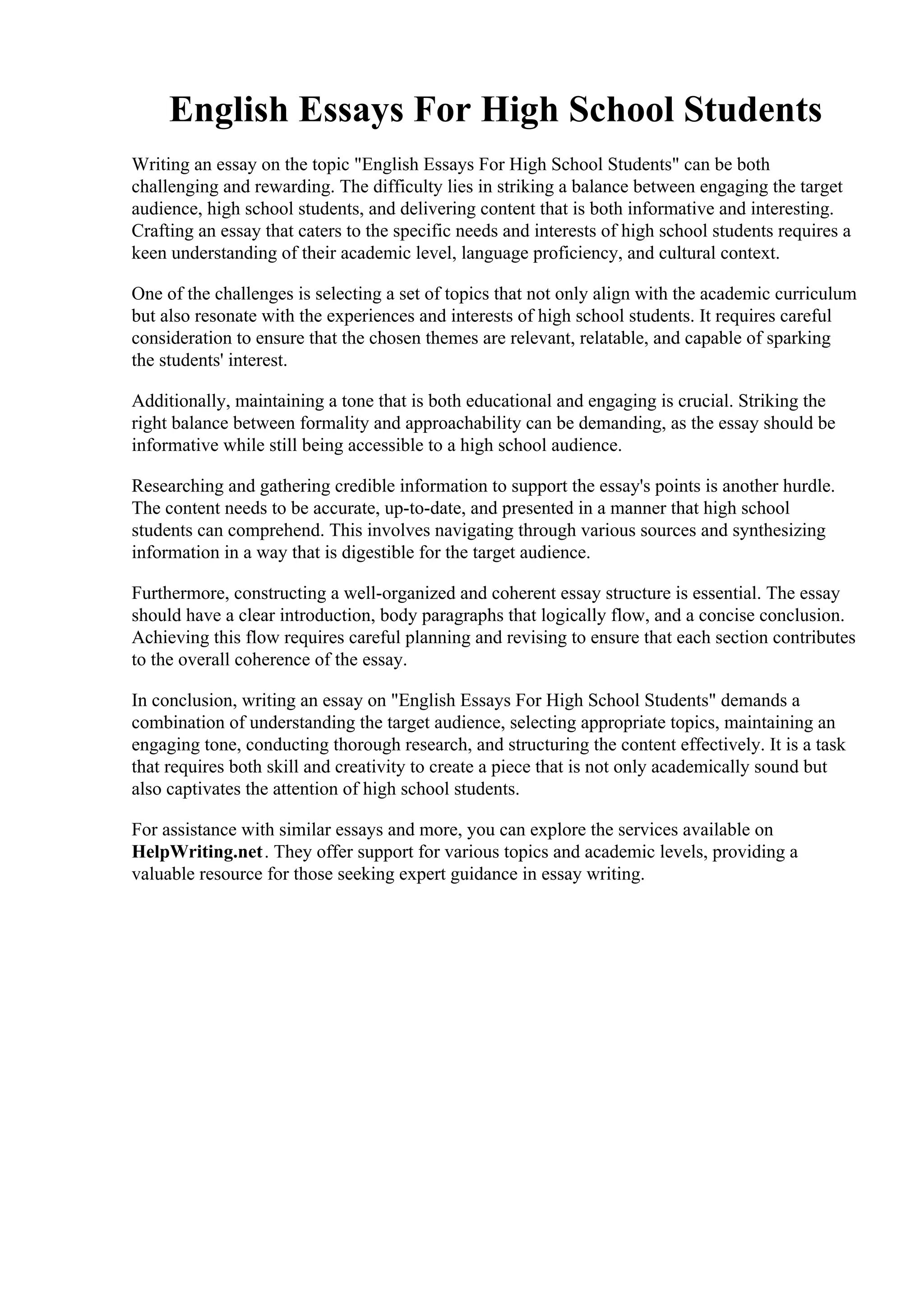 English Essays For High School Students | PDF
