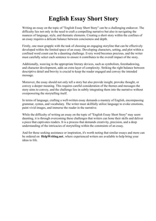 English Essay Short Story | PDF