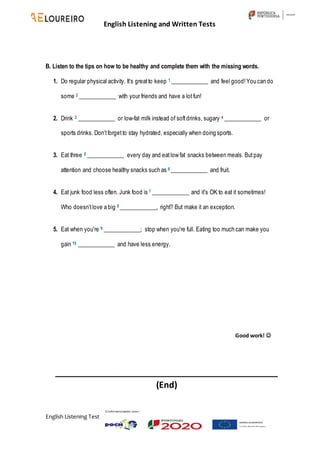 English evaluation test | DOCX | Nutrition | Healthy Living