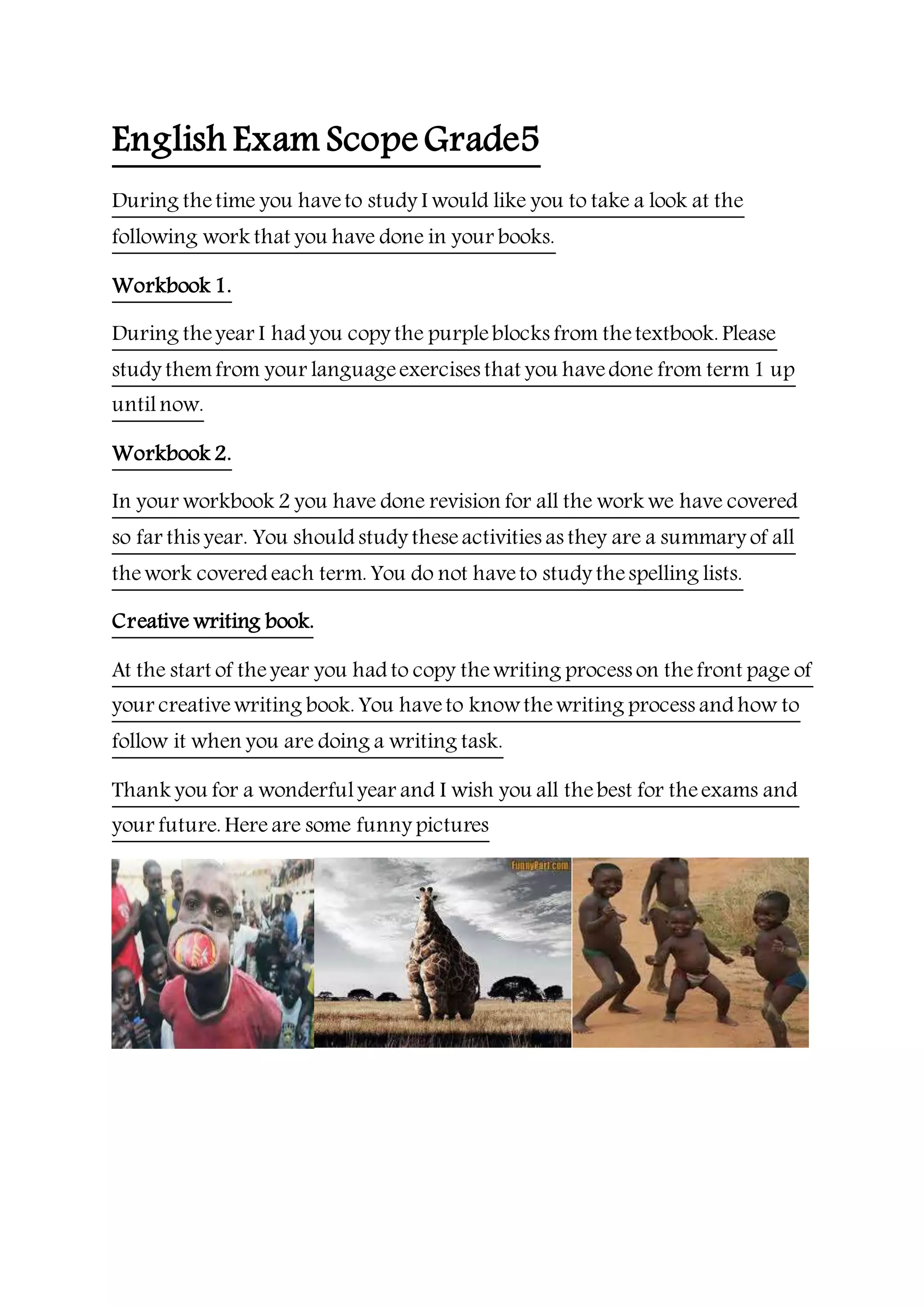 English exam scope grade5 | DOCX