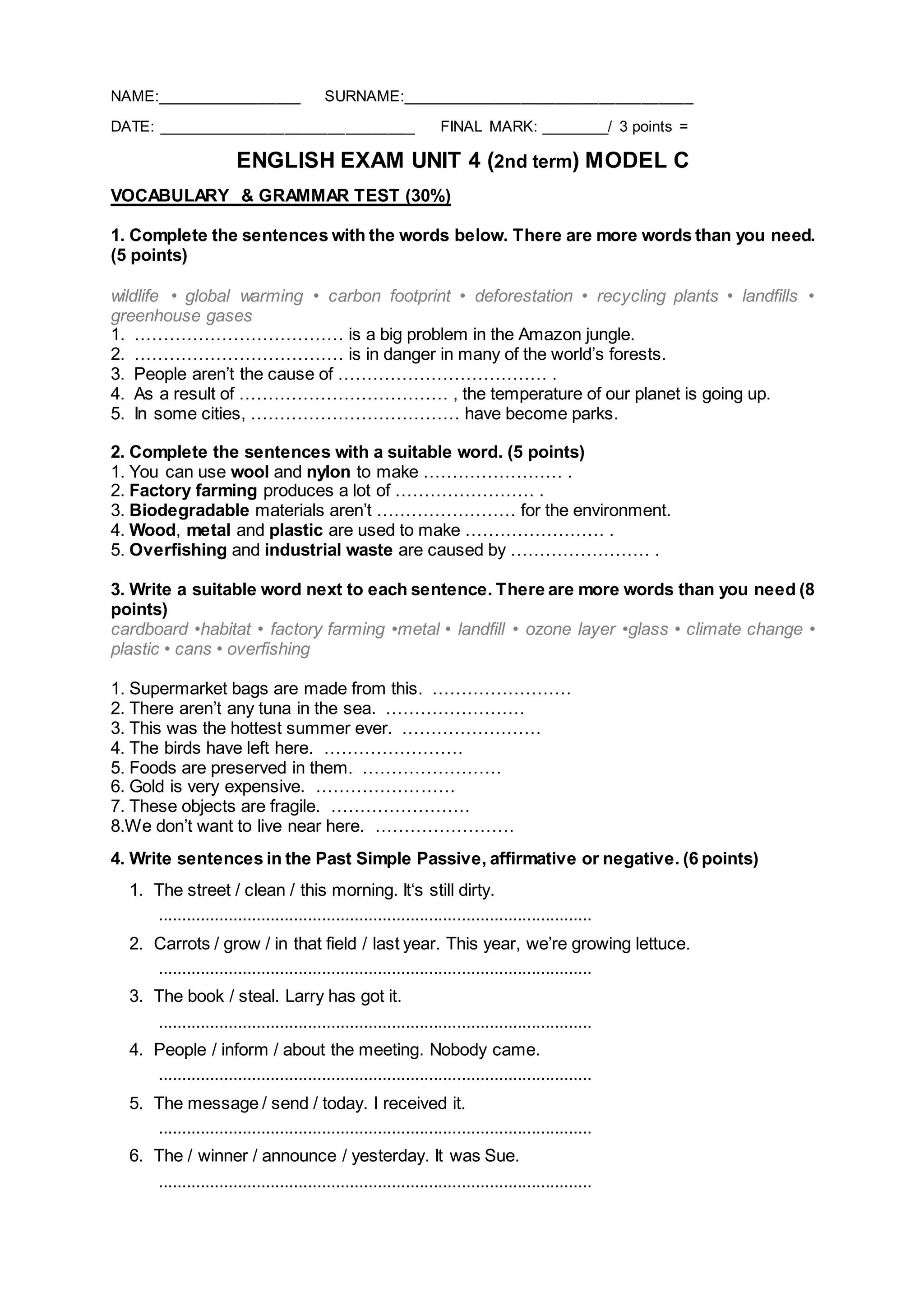 English exam unit_4_reading_grammar_voc_4_a_4b_model_c | PDF