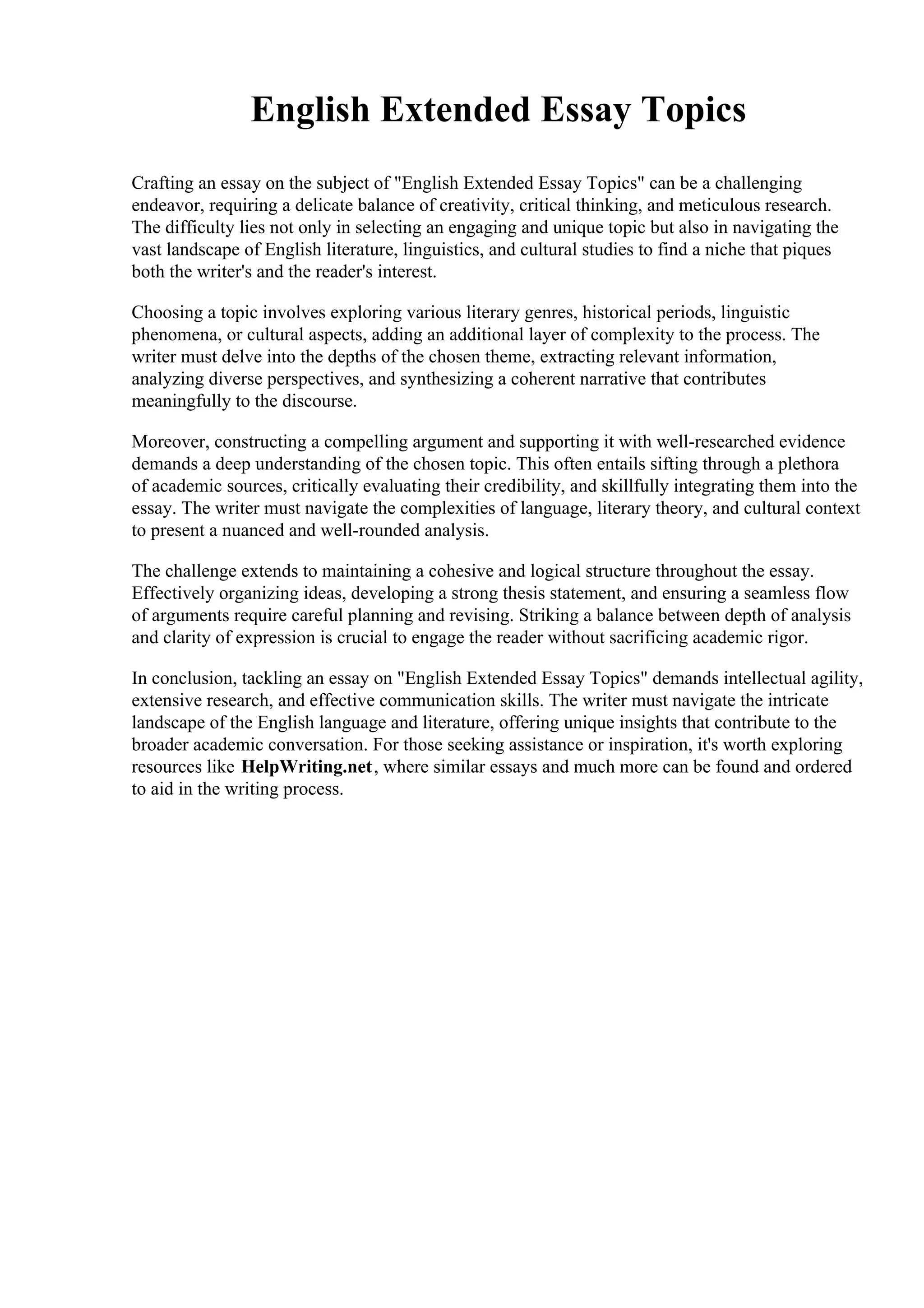 English Extended Essay Topics.pdf | Education