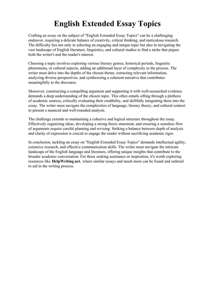 English Extended Essay Topics | PDF