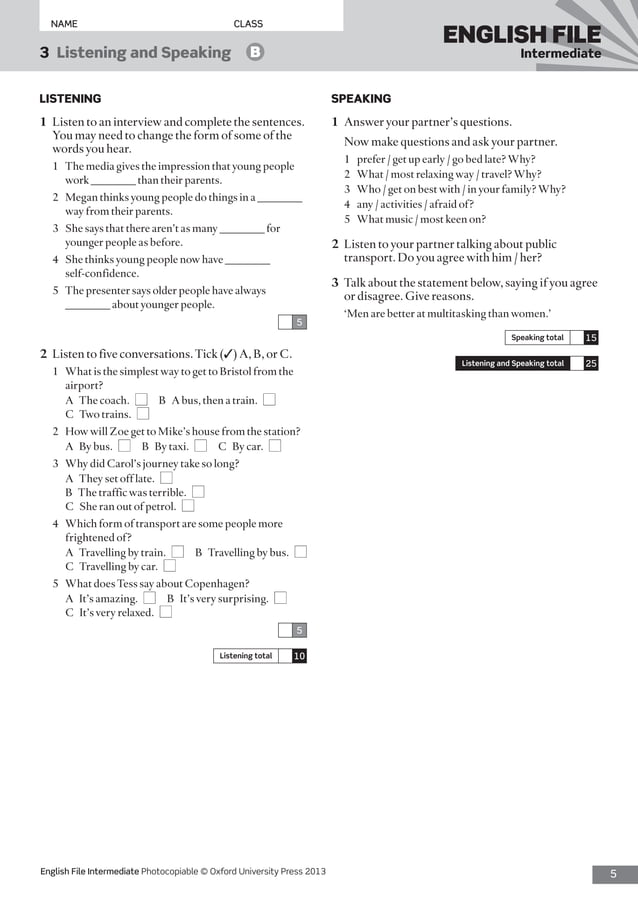 English file intermediate 3 | PDF | Rail Travel | Travel Type
