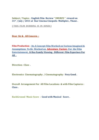 English film reveiw smurfs | PDF
