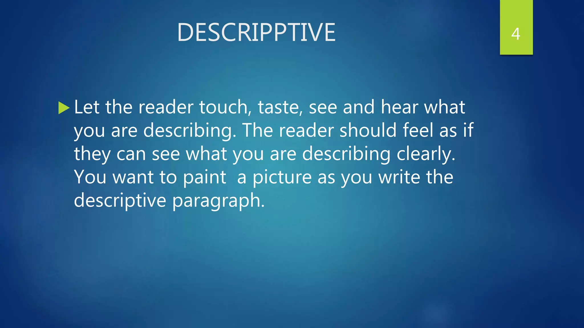Descriptive and Narrative paragraph written. | PPTX