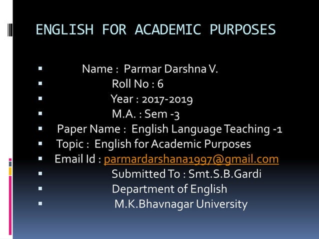 English for academic purposes | PPTX | Education