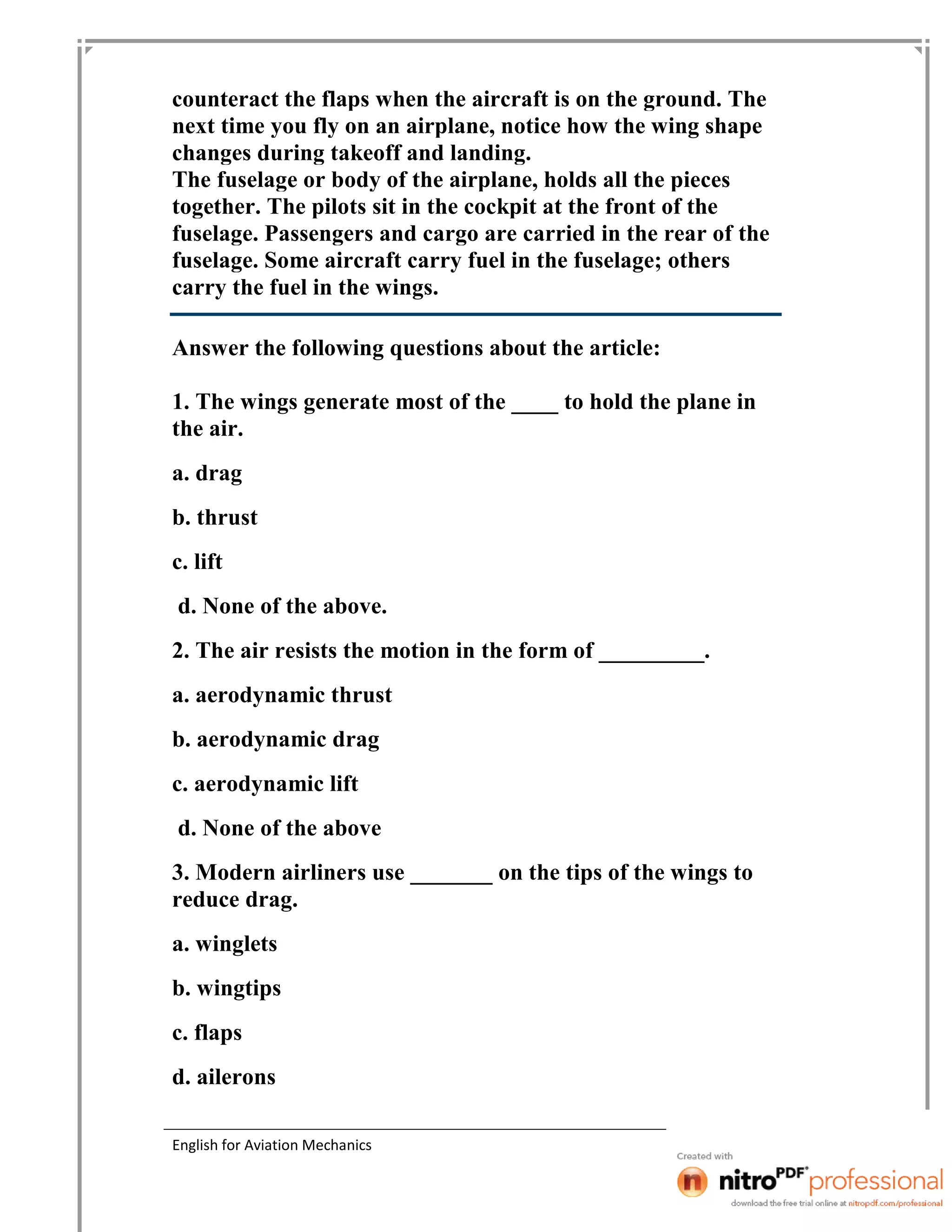 English for aviation mechanics | PDF