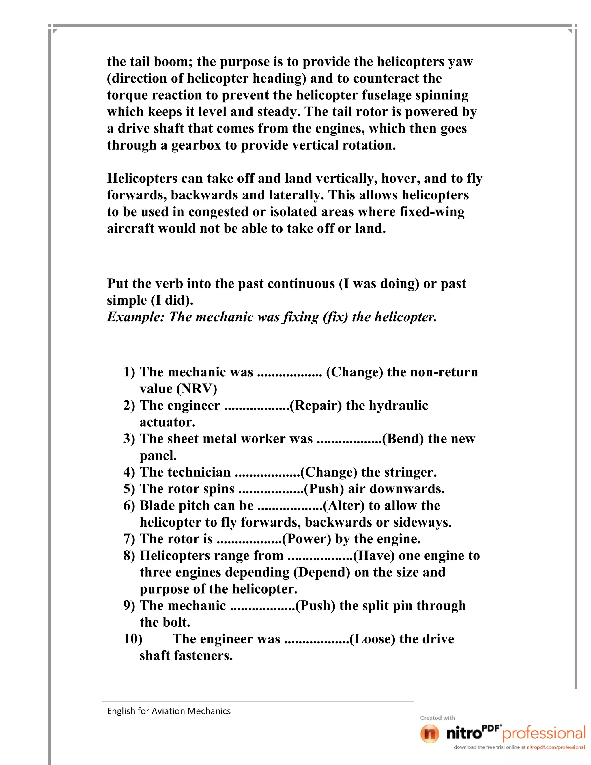 English for aviation mechanics | PDF