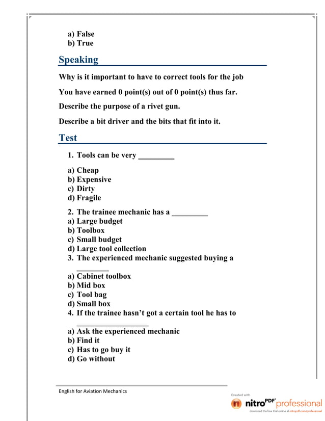 English for aviation mechanics | PDF