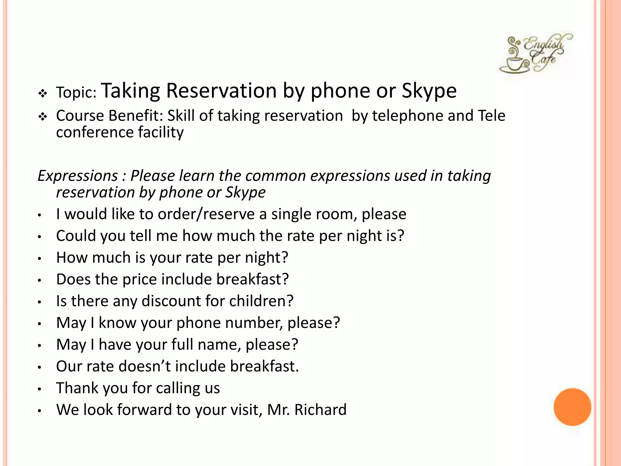 English for Hotel Reservation | PPTX