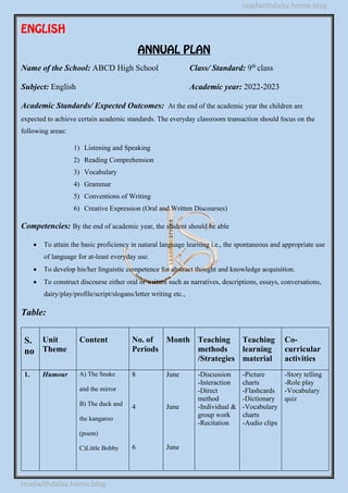 English Annual & Unit Plan | PDF
