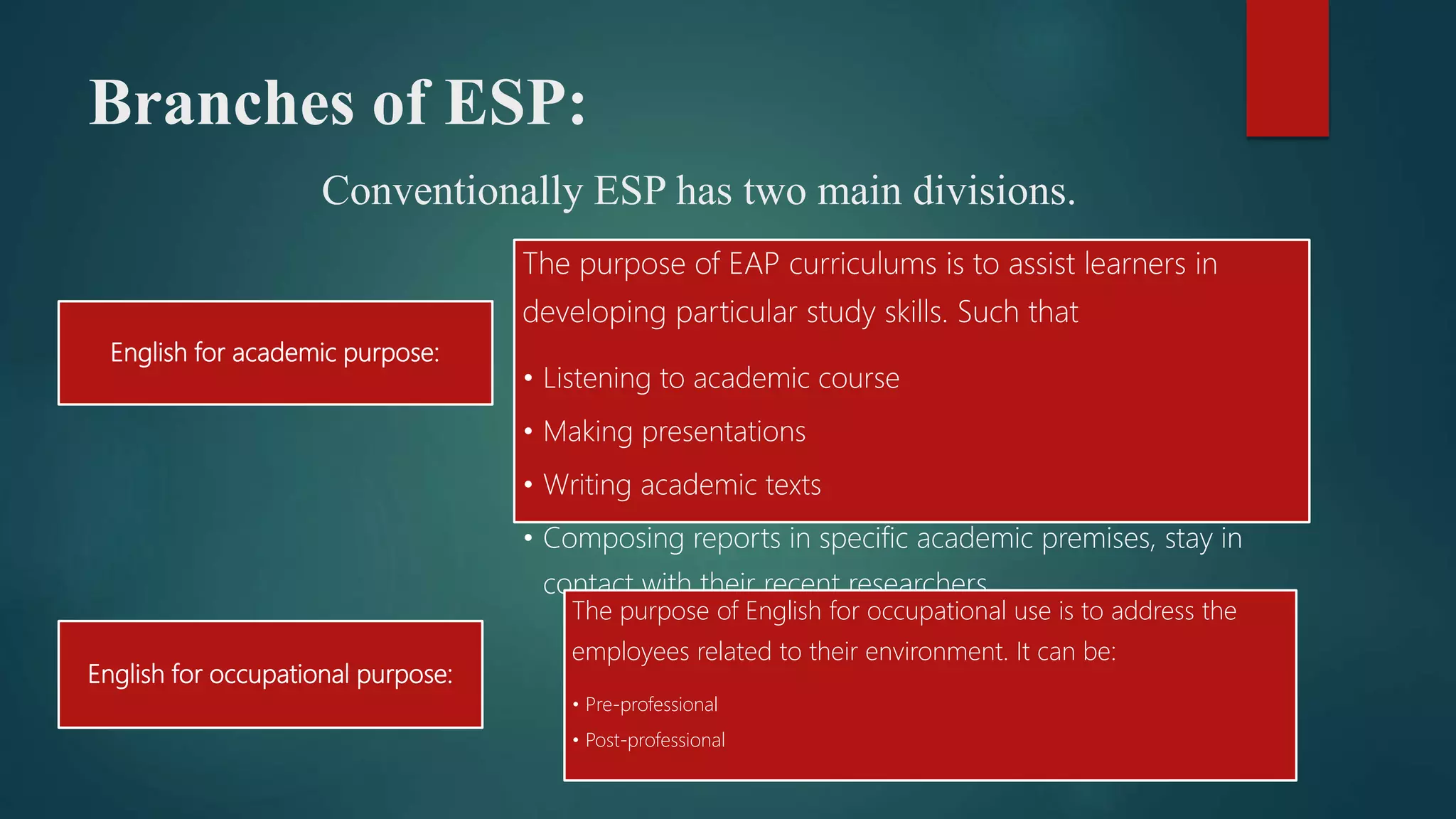 English for specific purpose | PPTX | Professional School ...