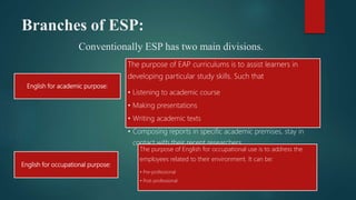 English for specific purpose | PPTX | Professional School | Postgraduate Education