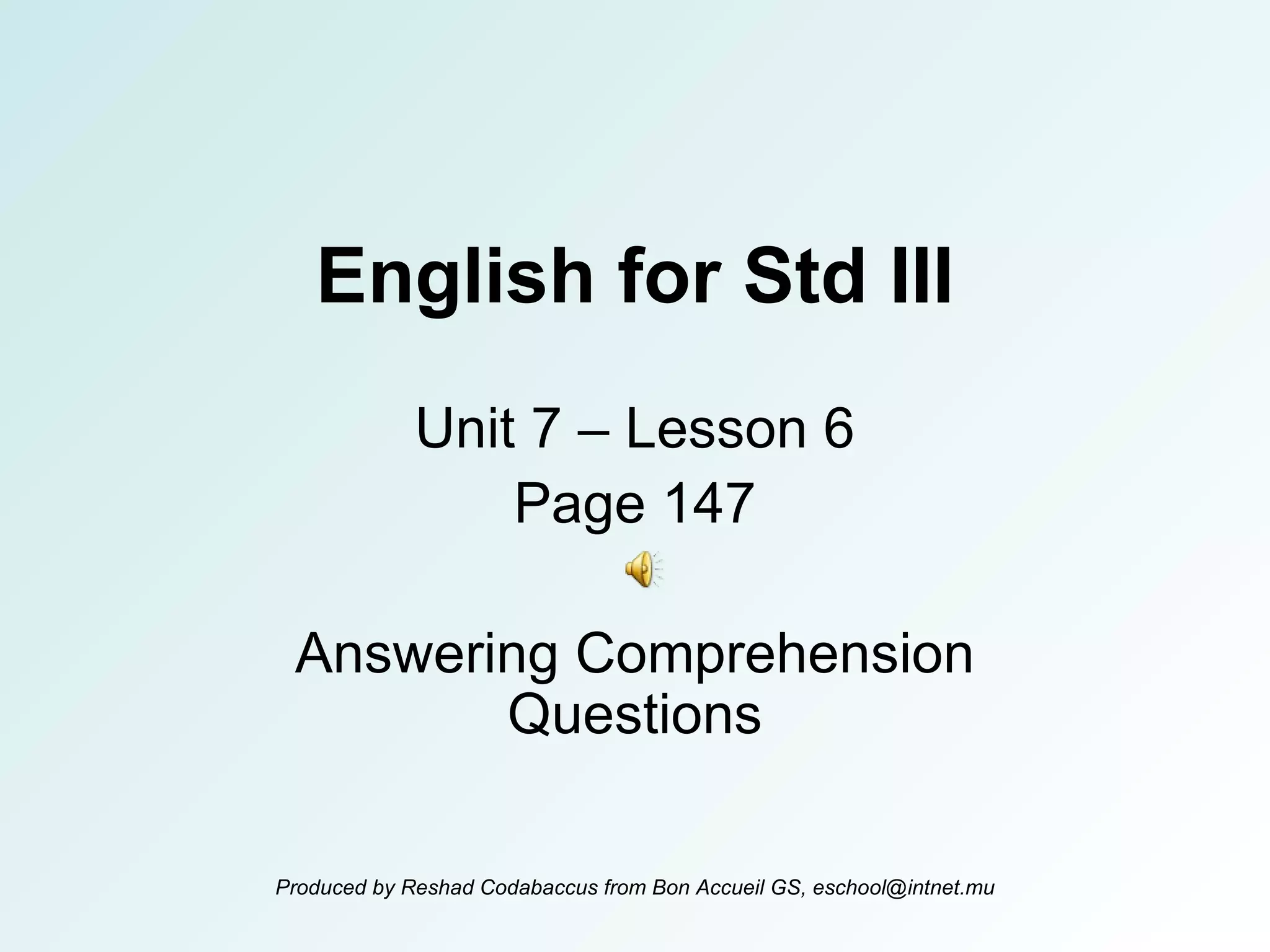 Comprehension Questions Answers page 147 | PPT