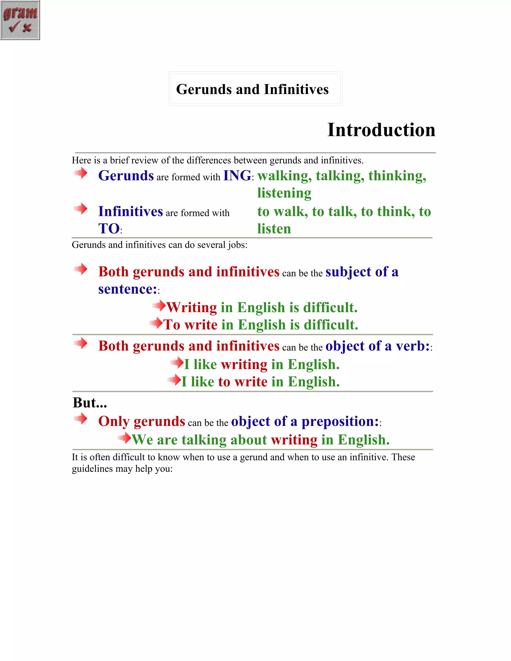 English gerunds and infinitives | DOC