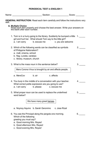 Periodical Test English 1 | PDF