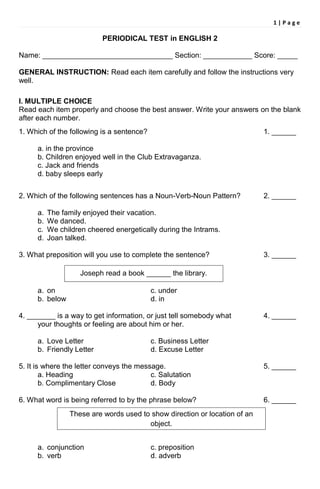 Periodical Test in English 2 | PDF