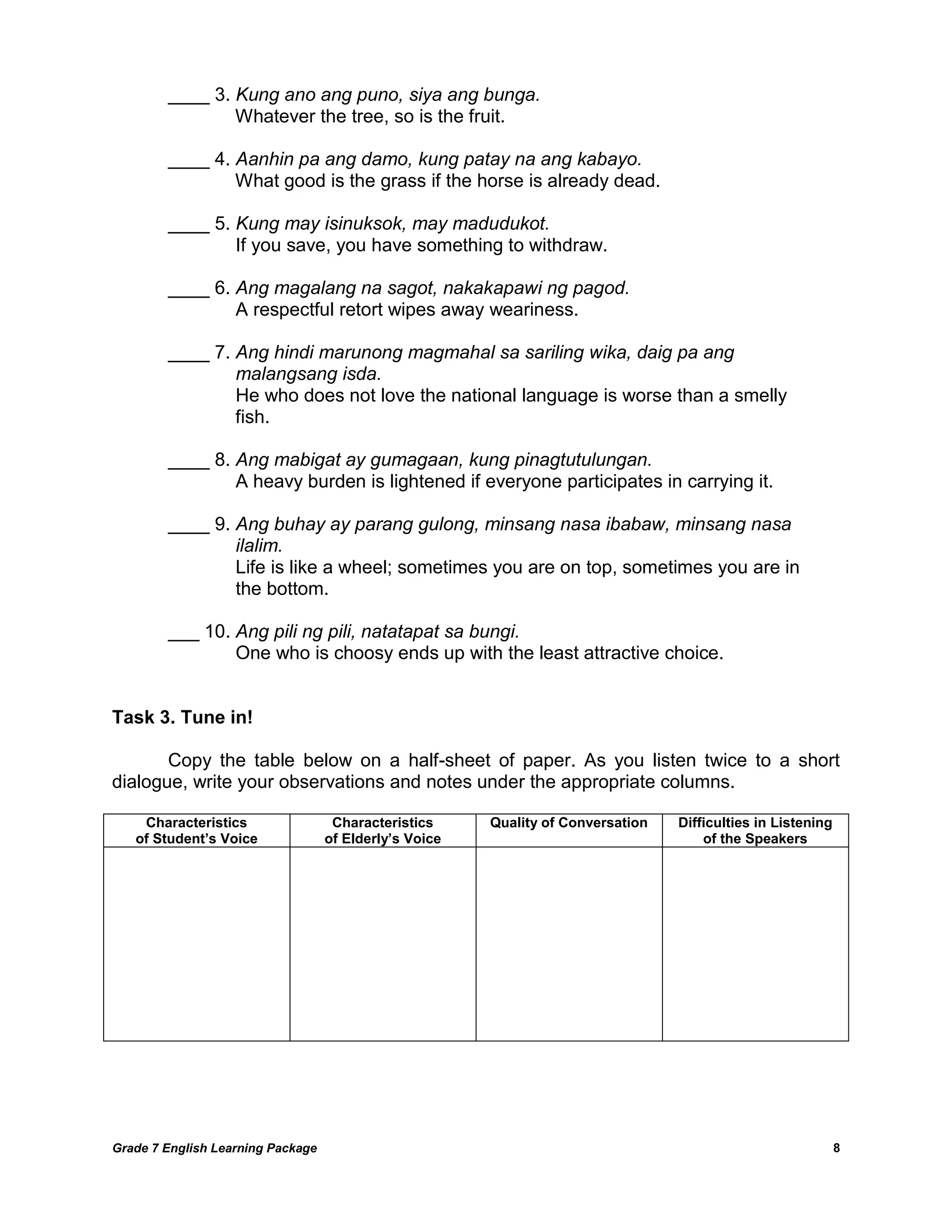English gr 7 learners module FIRST Quarter | PDF