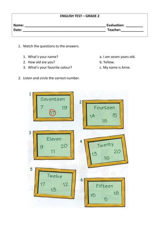 English grade 2 test | PDF
