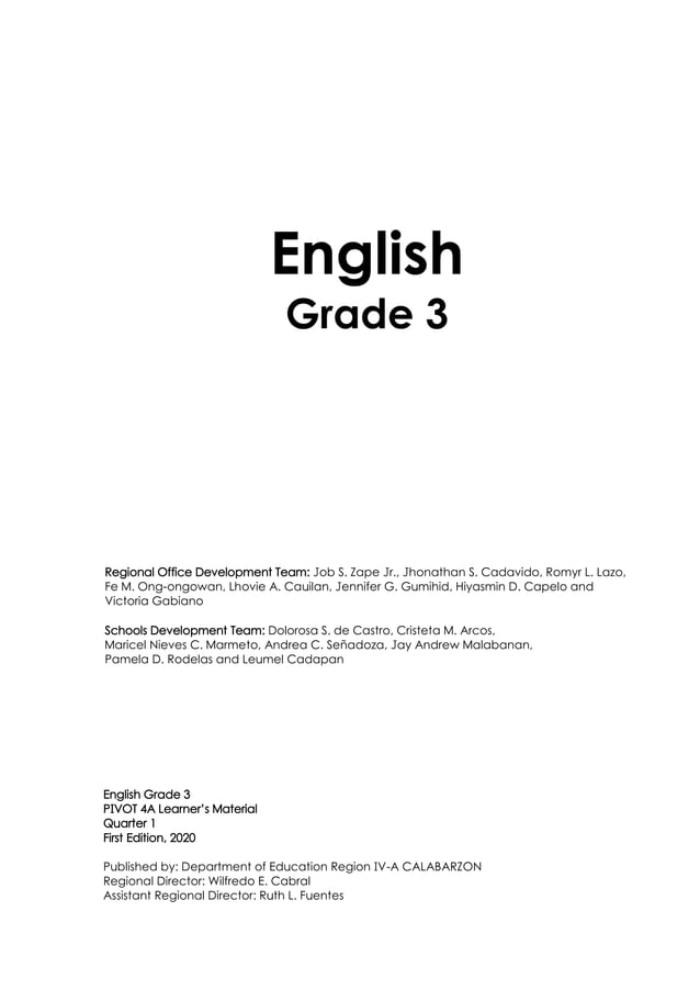 English Grade 3 Q1.pdf | Homework and Study | Education
