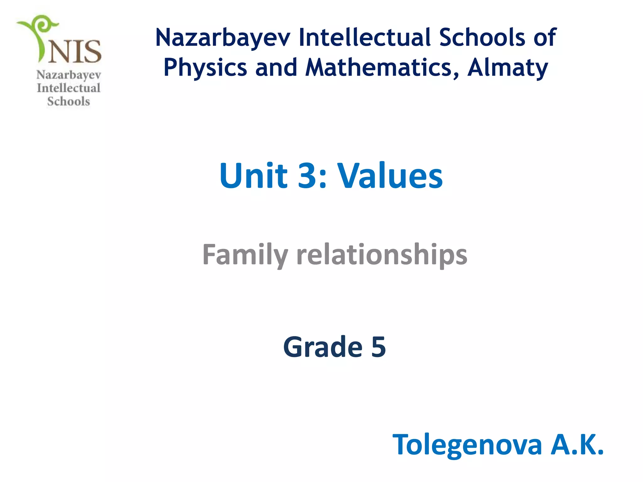English Grade 5 Family relationships Unit 3 Values PPT.pptx