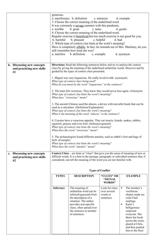 English Grade 8 - Lesson 1- COntext Clues | DOCX
