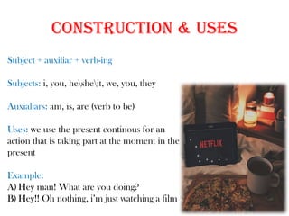 ENGLISH GRAMMAR-PRESENT CONTINOUS POWER POINT | PPTX
