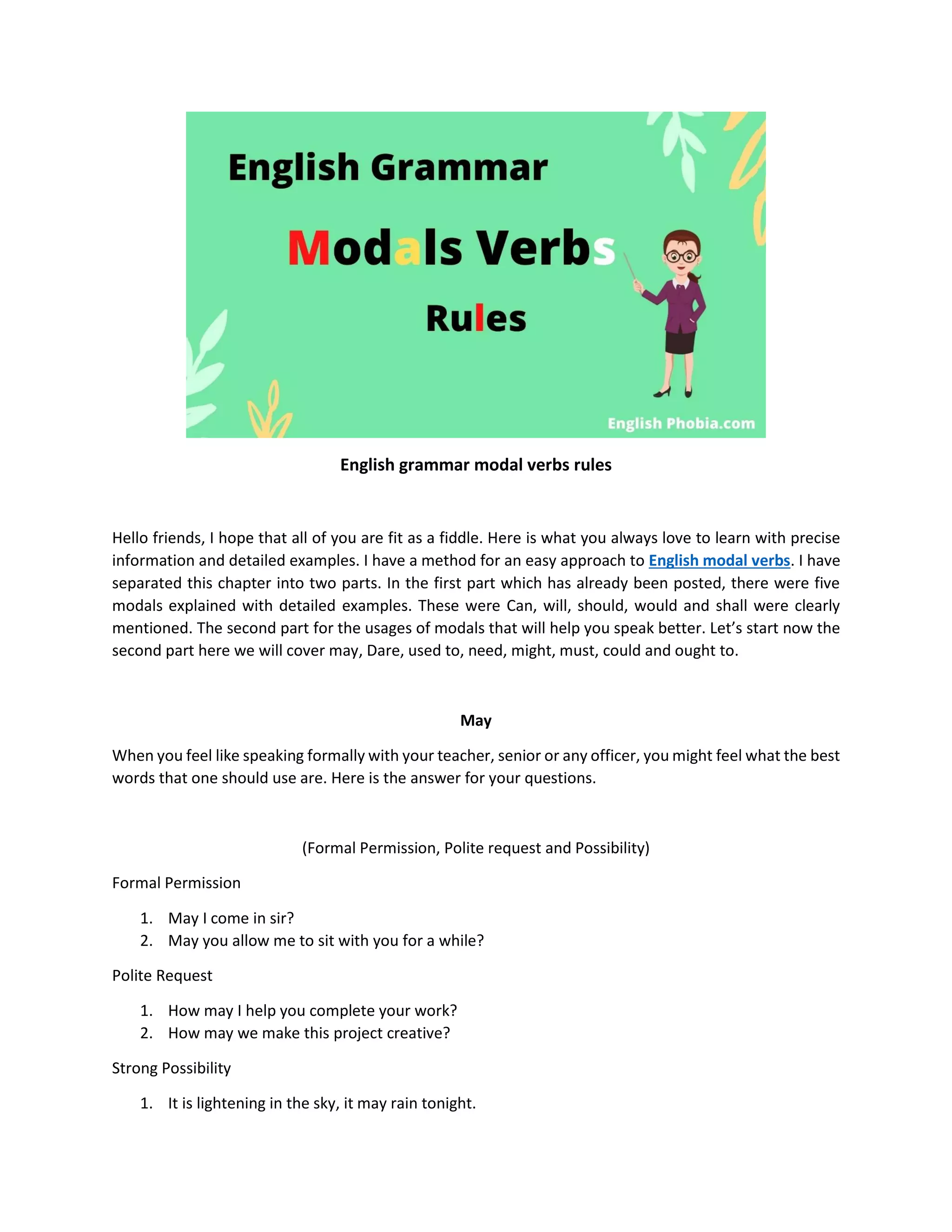 English grammar modal verbs rules | PDF