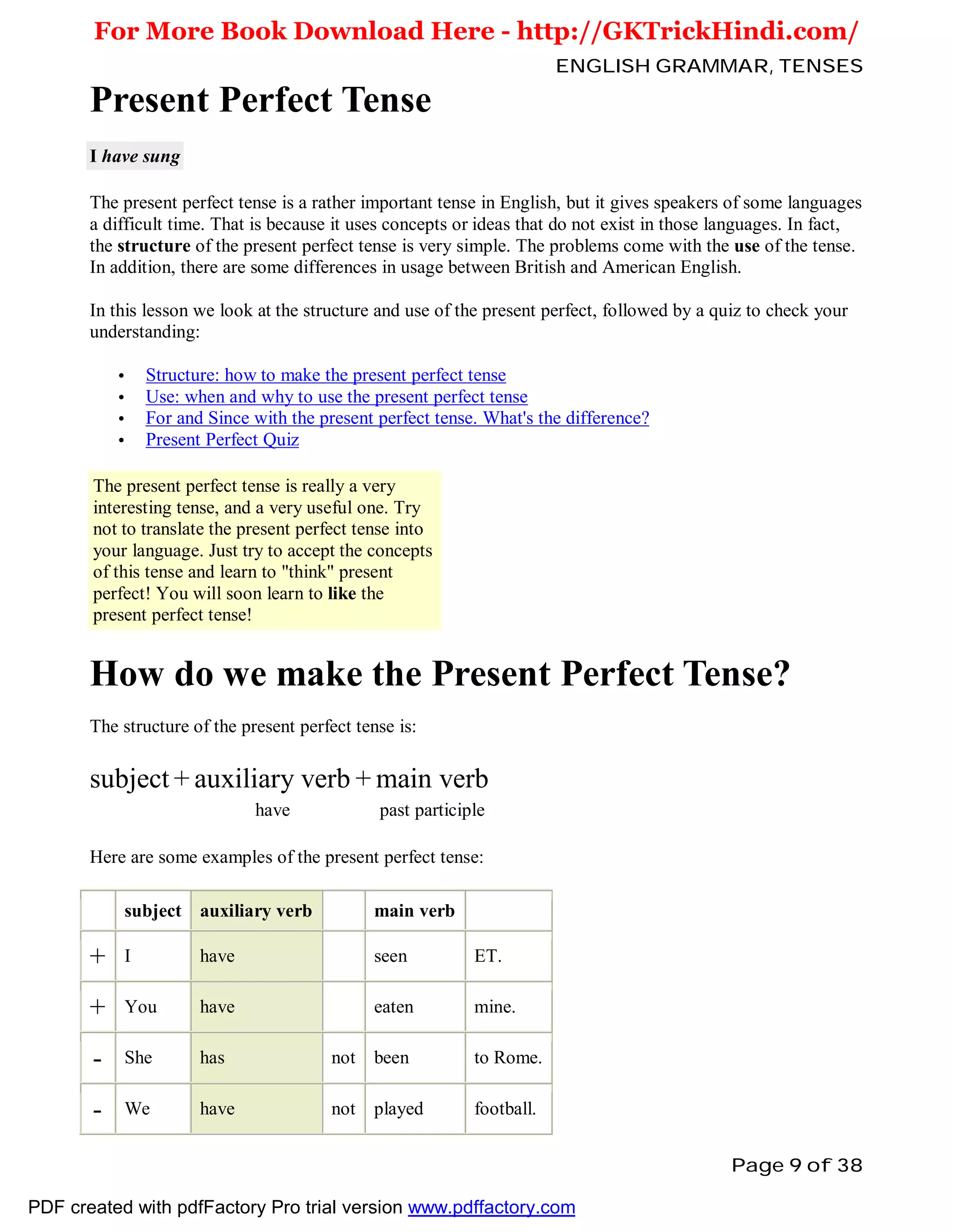 English grammar tenses pdf (english) ( for more book www.gktrickhindi ...