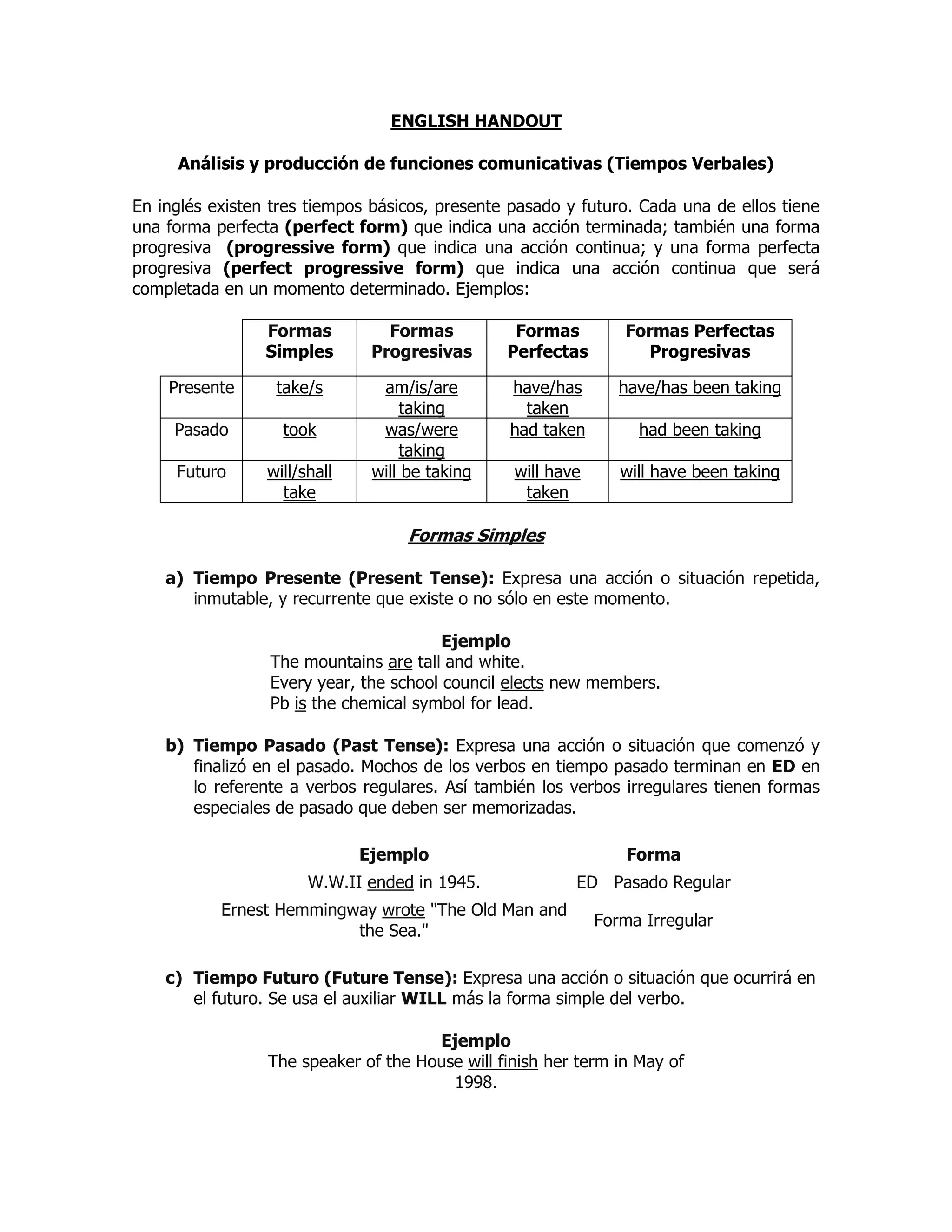 English handout 5to 2do lapso | PDF