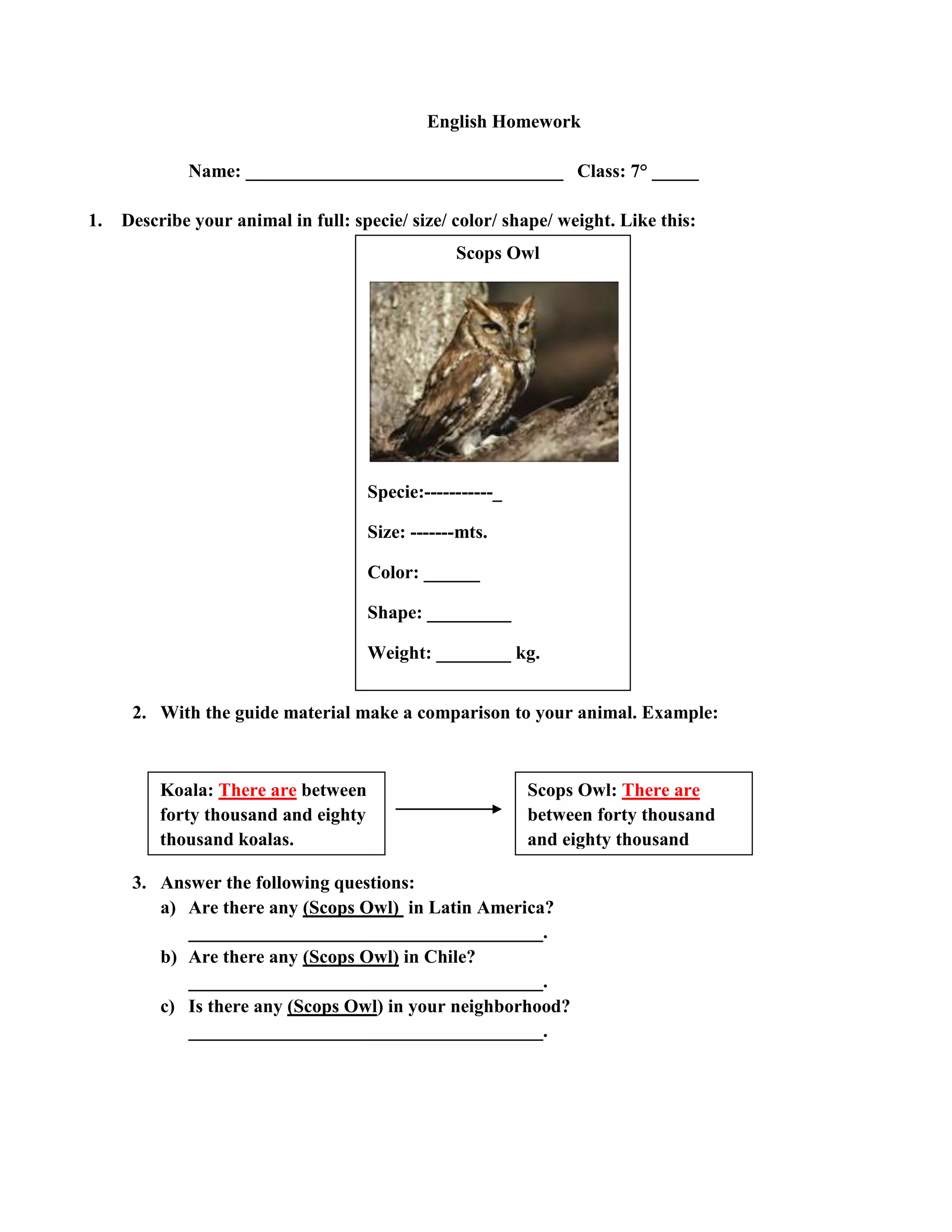 English homework | DOCX | Birds | Pets