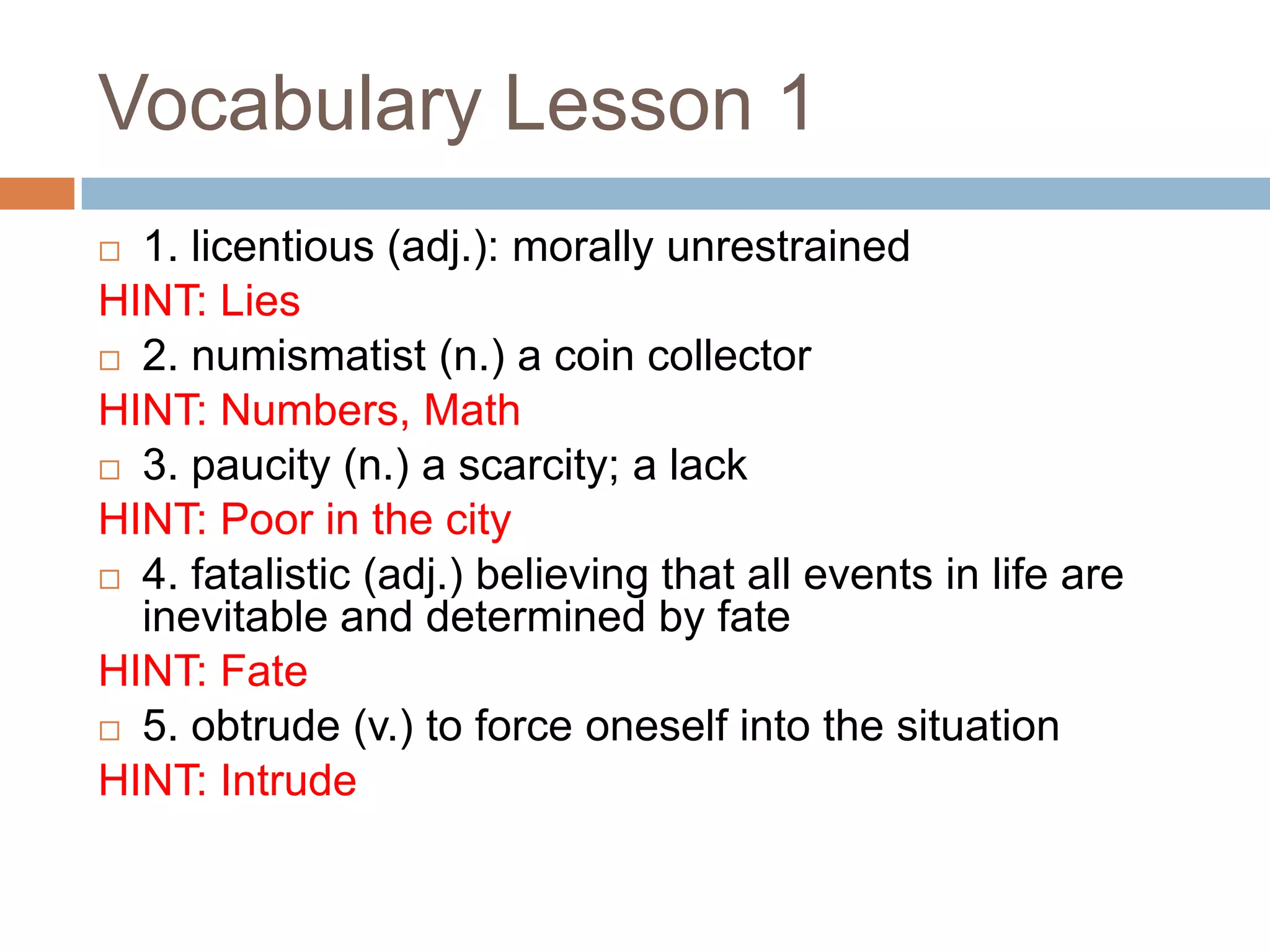 English I Honors Vocab 1 | PPT