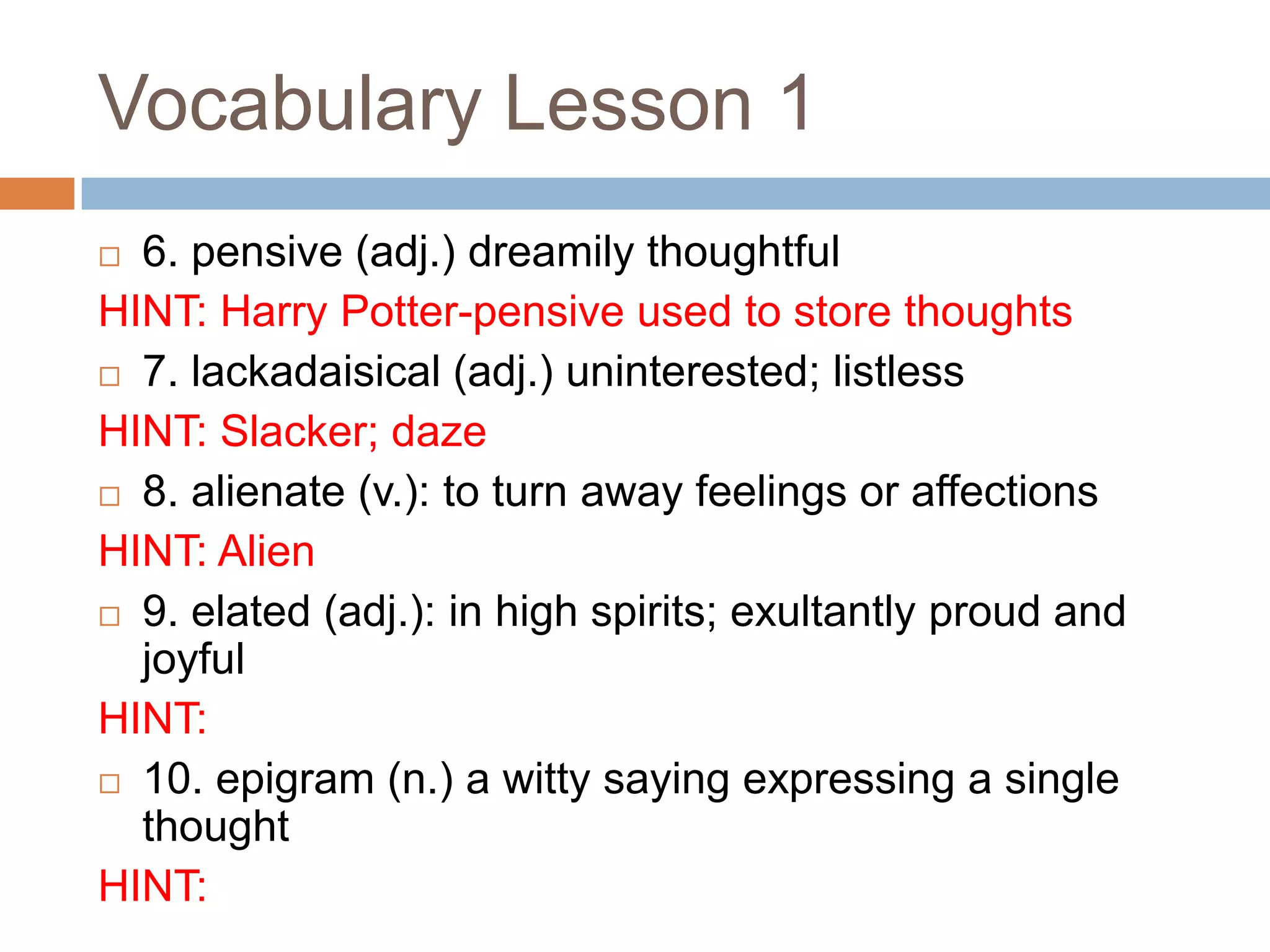 English I Honors Vocab 1 | PPT