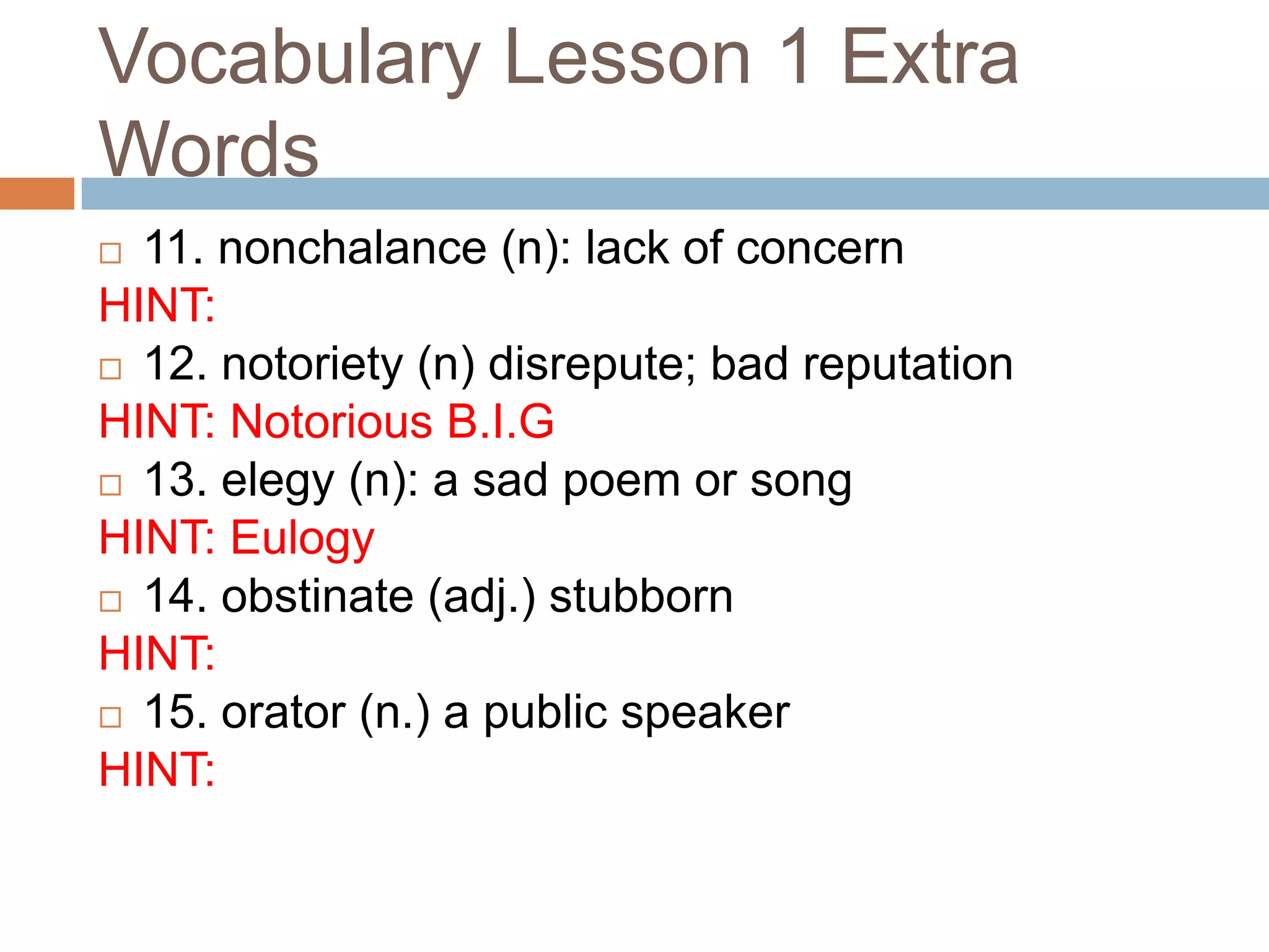 English I Honors Vocab 1 | PPT