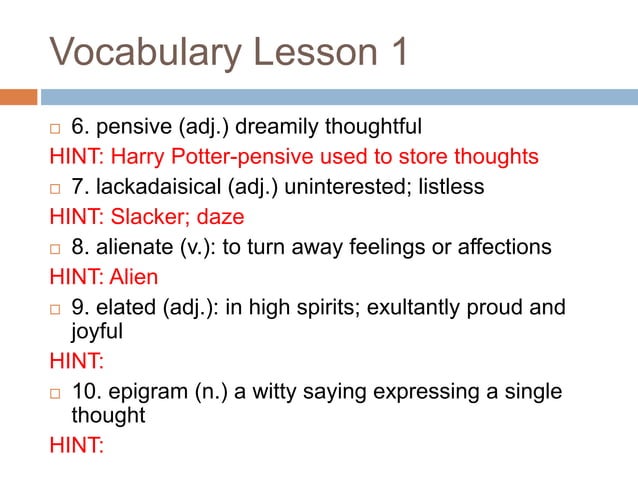 English I Honors Vocab 1 | PPT